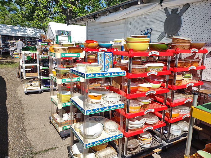 Pyrex paradise! These colorful vintage dishes have survived more family dinners than most marriages, and they're ready for yours.