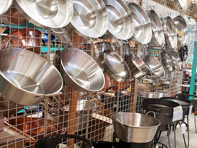 Pots and pans hanging like metallic stalactites in a cave of culinary possibilities. One could feed an army&mdash;or just impress the in-laws&mdash;with these professional-grade vessels.
