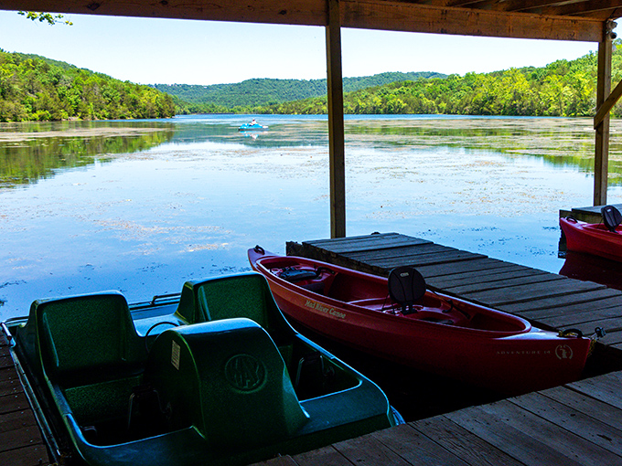 Lake Leatherwood offers a peaceful escape where kayaks wait patiently for you to trade your hiking boots for a paddle.