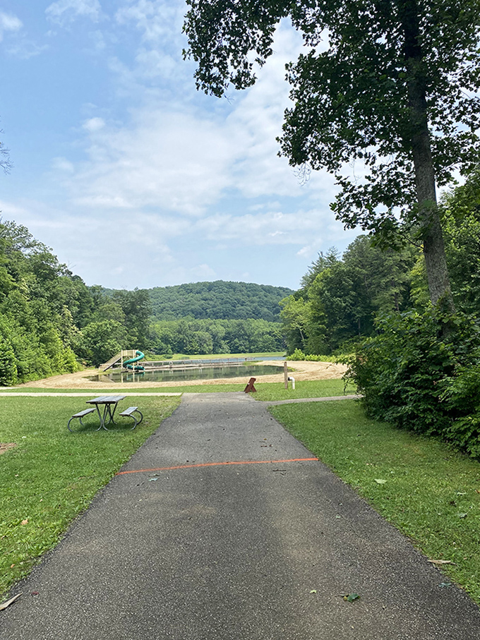 The path less traveled leads to Pine Lake's swimming beach, where summer days unfold at a deliciously unhurried pace.