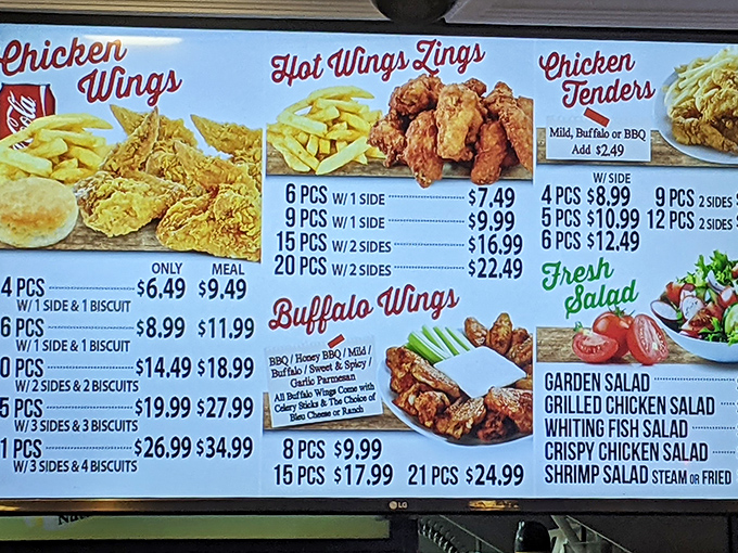 Menu board poetry: a symphony of options that cuts through decision paralysis with the clarity of "wings, tenders, and waffles."
