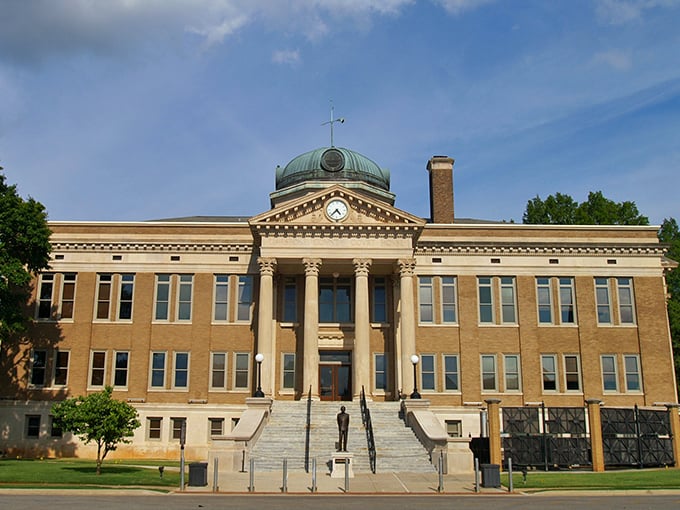 The Limestone County Courthouse stands proudly like the community's distinguished grandfather, complete with an impressive copper dome hat.