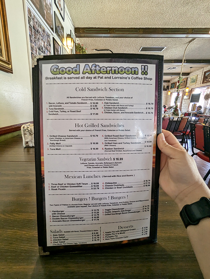 The menu proudly announces "Breakfast served all day" &ndash; six words that might be the most beautiful in the English language.