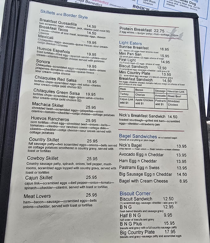 This menu isn't just a list of options&mdash;it's a roadmap to happiness with "Biscuit Corner" serving as the promised land.