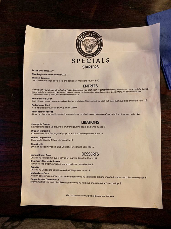 The menu reads like a love letter to comfort food classics. Each description promises satisfaction without pretension&mdash;exactly what great steakhouse dining should be.