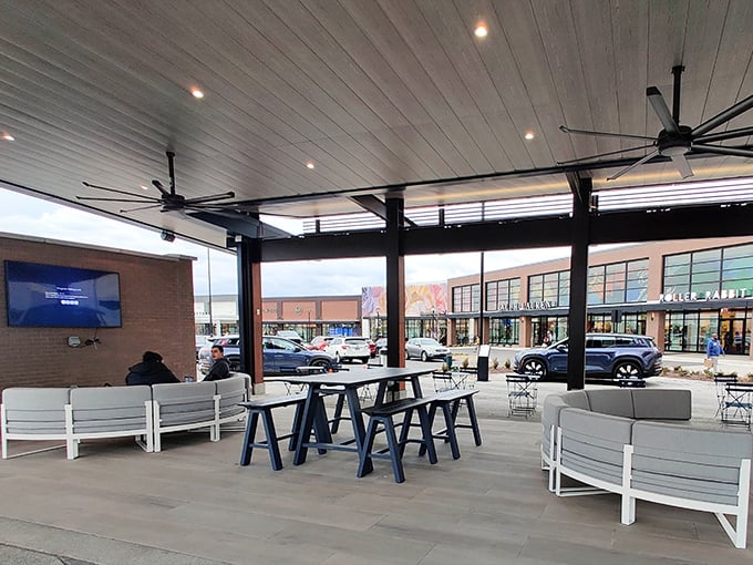 Modern comfort meets practical design in these stylish rest areas. The perfect spot to regroup before your next retail adventure.