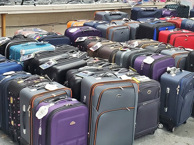 A rainbow of luggage ready for your next adventure&mdash;or to store all the other treasures you'll inevitably find during your swap meet expedition.