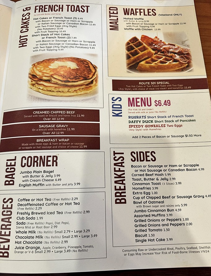 A breakfast menu that reads like poetry for those who understand that mornings require serious fuel.