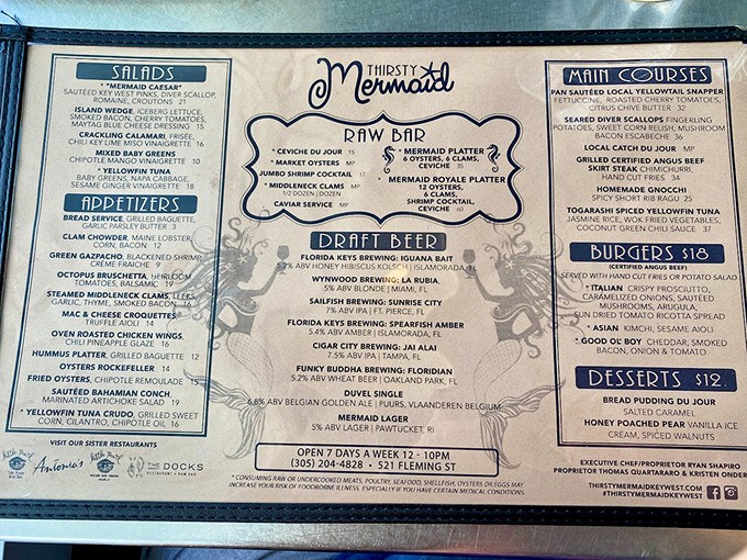 This isn't just a menu&mdash;it's a maritime treasure map. X marks the spot where your taste buds will thank you profusely.