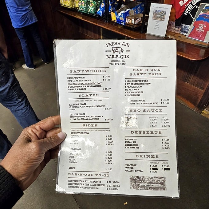 A menu so straightforward it's practically poetry &ndash; chopped pork, Brunswick stew, and a few sides. No distractions from the main event.