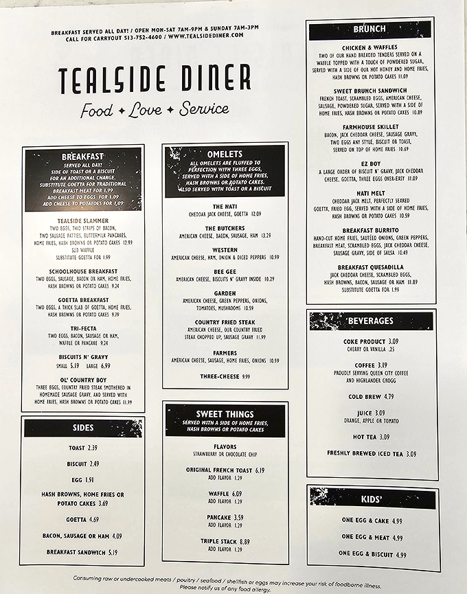 A menu that doesn't need fancy fonts or pretentious descriptions&mdash;just honest food that speaks for itself. The breakfast section alone is poetry.