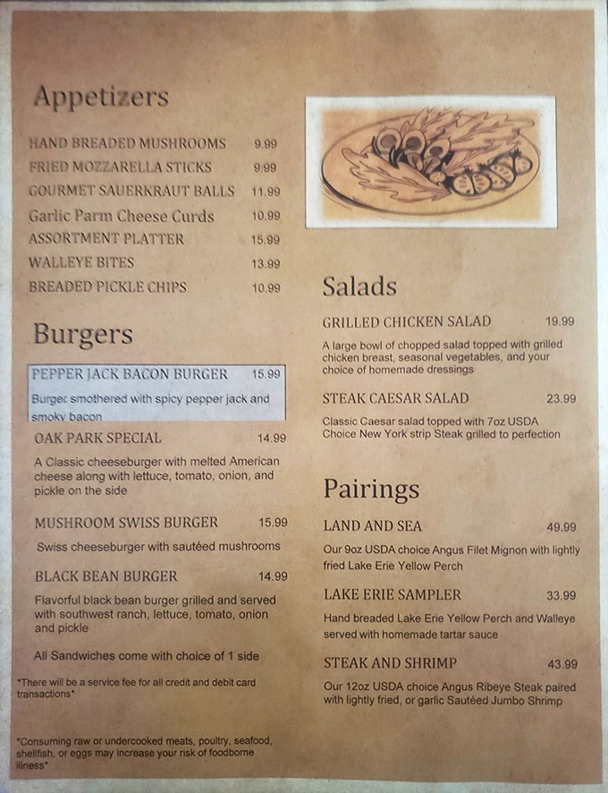 A menu that reads like a love letter to comfort food. Those sauerkraut balls alone are worth the drive from Cleveland!