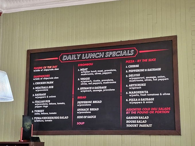 The menu board reads like a love letter to Italian comfort food&mdash;stromboli, panini, and pizza that make choosing just one item the day's most delightful challenge.
