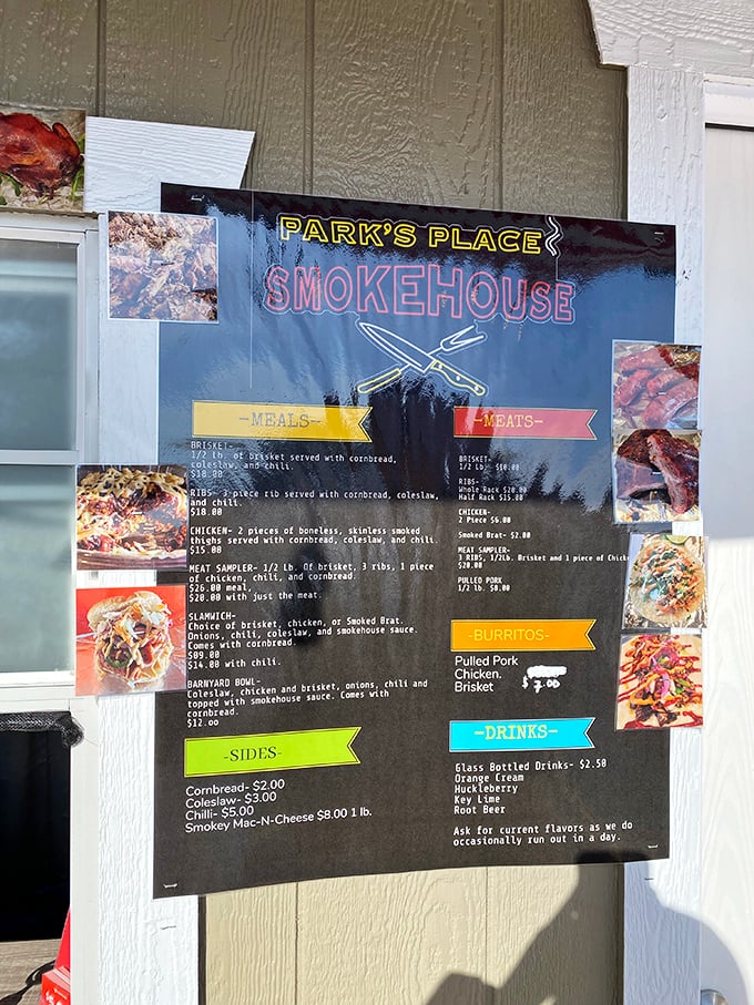 A menu that cuts to the chase faster than a Texas pitmaster with a sharp knife. No flowery descriptions needed when the food speaks this loudly.