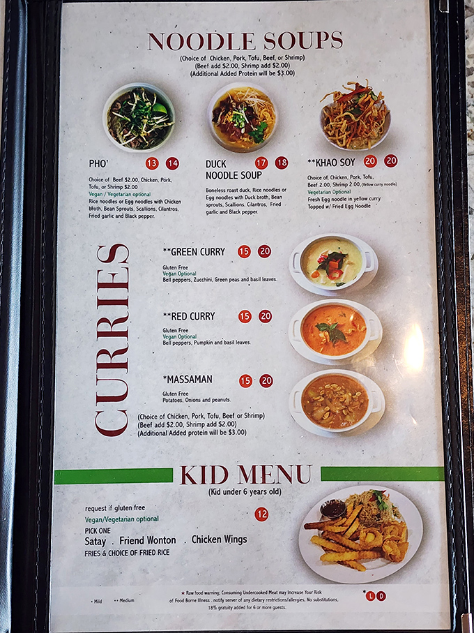 This menu reads like a Thai food greatest hits album, with curries and noodle soups that'll make your taste buds stand up and applaud.