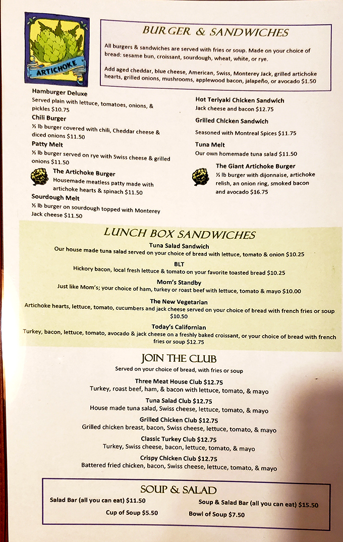 The menu reads like a love letter to the mighty artichoke, with everything from burgers to melts showcasing Castroville's favorite thistle in creative, mouthwatering ways.