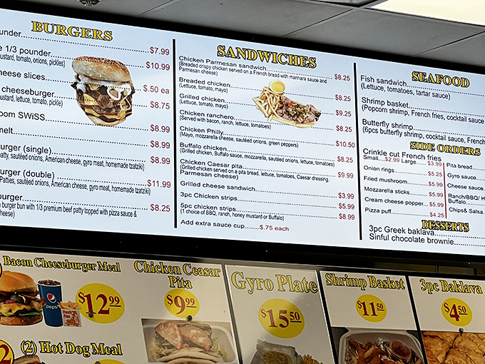 The menu board reads like a United Nations of comfort food&mdash;from Chicago dogs to Greek gyros&mdash;proving that world peace might just start with a good meal.