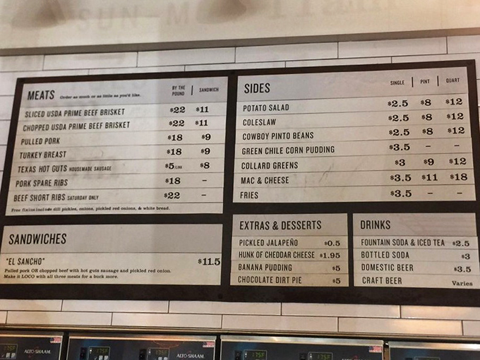 This isn't just a menu—it's a roadmap to happiness. Each line represents a different path to barbecue nirvana.