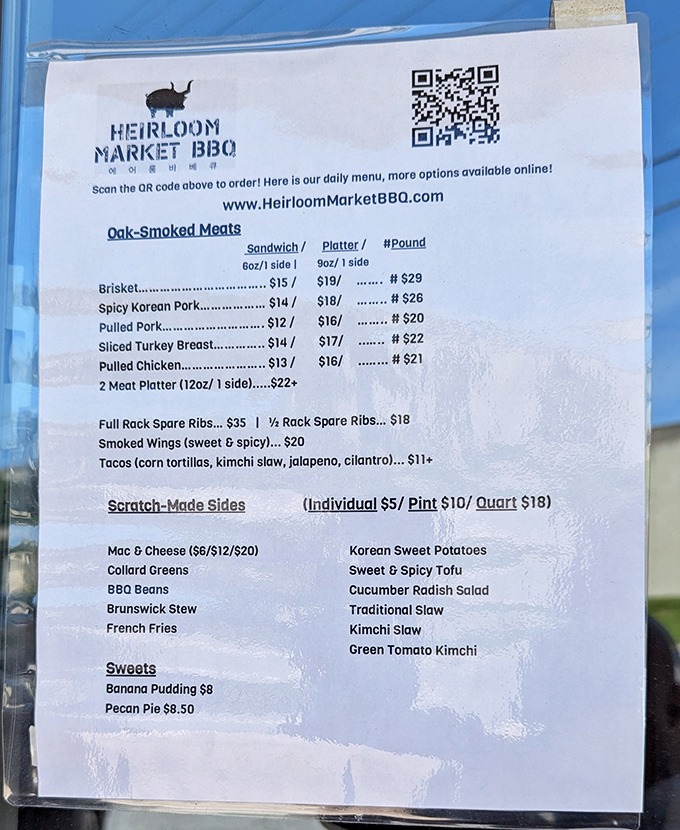 A menu that reads like a love letter to meat. The fusion of Southern BBQ and Korean flavors isn't just innovative&mdash;it's the culinary equivalent of discovering a new color.