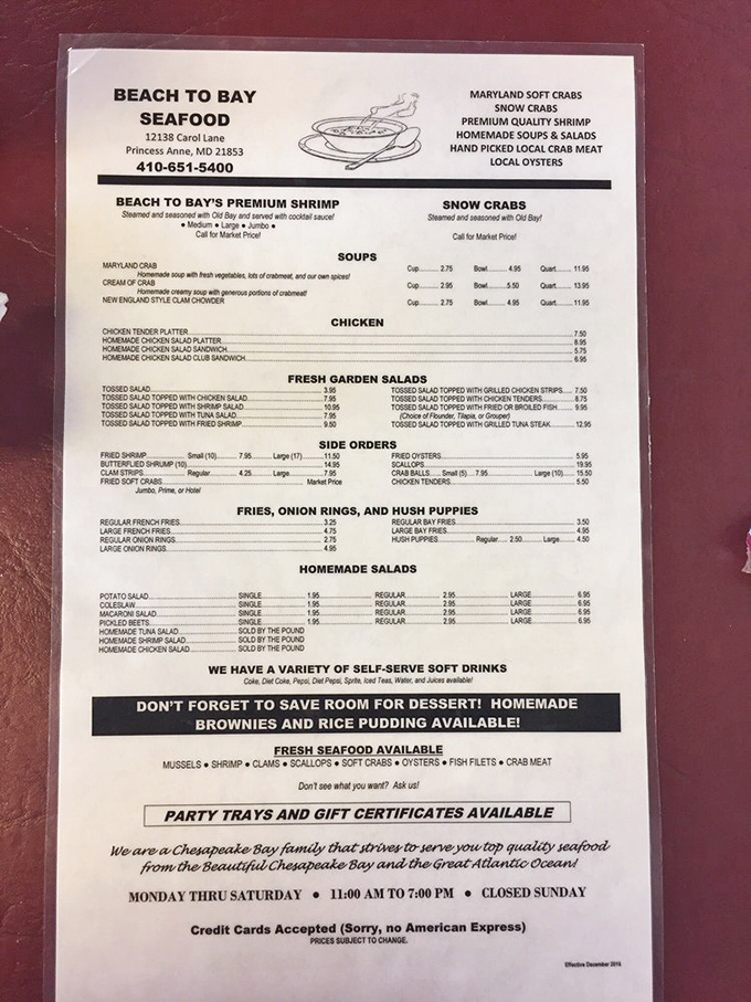 This menu isn't just a list—it's a love letter to the Chesapeake Bay, with every Maryland seafood classic represented.