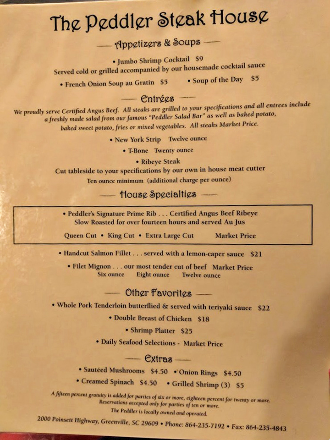 The menu reads like a love letter to carnivores&mdash;that boxed prime rib description isn't just highlighted, it's practically winking at you.