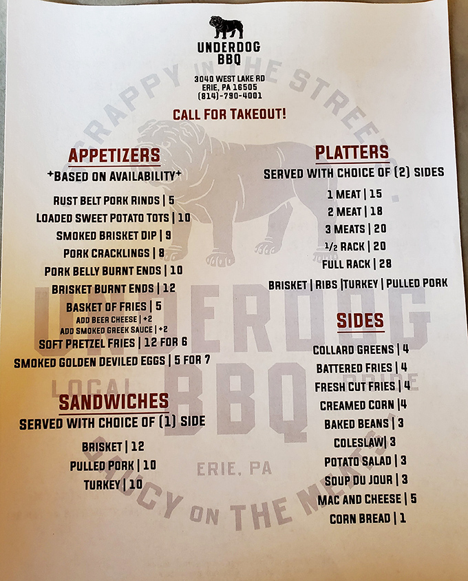 This menu reads like barbecue poetry – from Rust Belt Pork Rinds to Smoked Golden Deviled Eggs, each item promises a flavor journey worth taking.