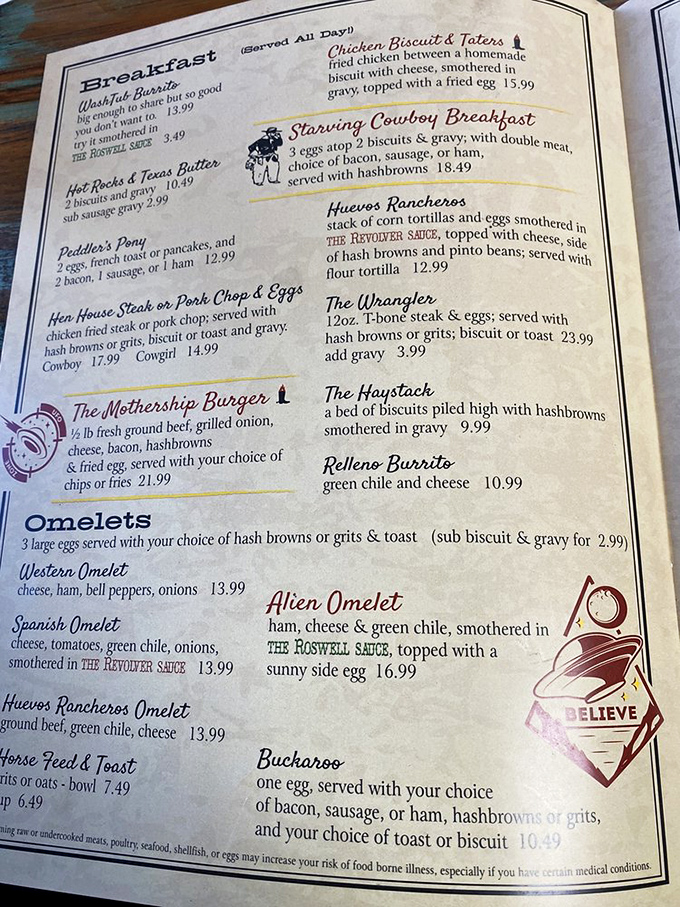 The menu reads like a love letter to breakfast, with portions that make "reasonable serving size" sound like fiction.