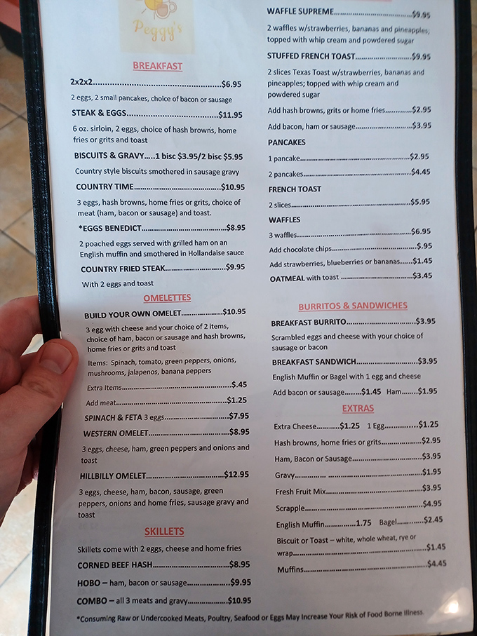 A menu that doesn't need fancy fonts or pretentious descriptions&mdash;just straightforward breakfast glory that speaks for itself.