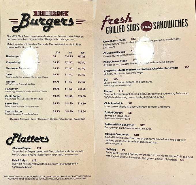 "World-Famous Burgers" isn't just menu hyperbole when locals drive miles for these hand-formed Black Angus patties that never see the inside of a freezer.