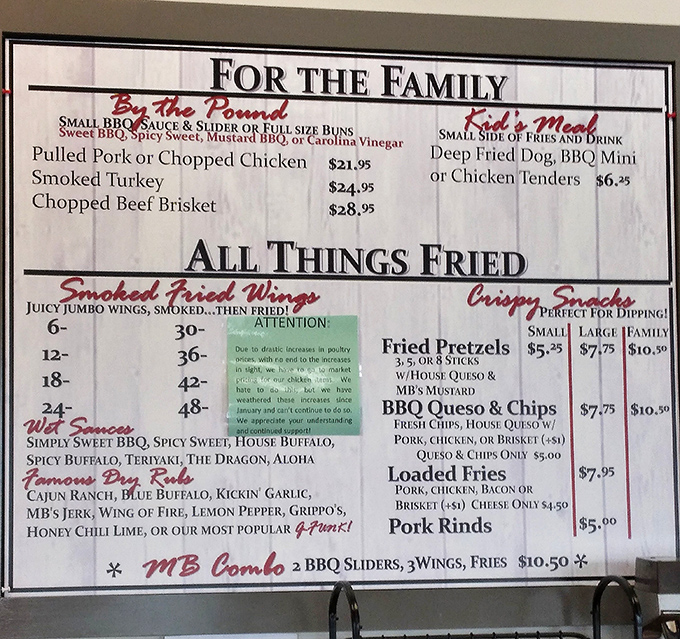 This menu isn't just a list&mdash;it's a roadmap to happiness. The "Famous Dry Rubs" section alone deserves its own ZIP code.