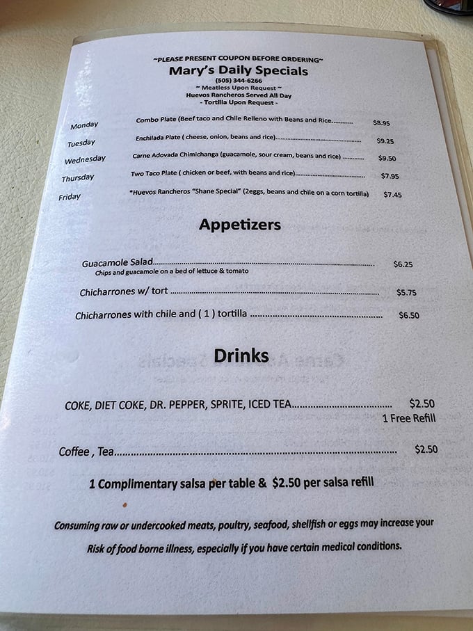 The daily specials board reads like a love letter to New Mexican cuisine. Tuesday's enchilada plate isn't just a meal&mdash;it's a weekly pilgrimage.