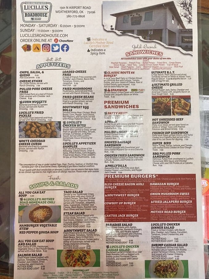 The menu at Lucille's reads like a greatest hits album of roadhouse cuisine, from loaded appetizers to premium burgers that demand a two-handed approach.