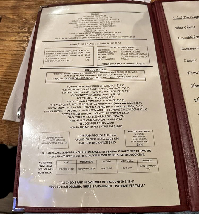 A menu that doesn't need fancy fonts or flowery descriptions &ndash; just the promise of perfectly prepared beef that speaks for itself.