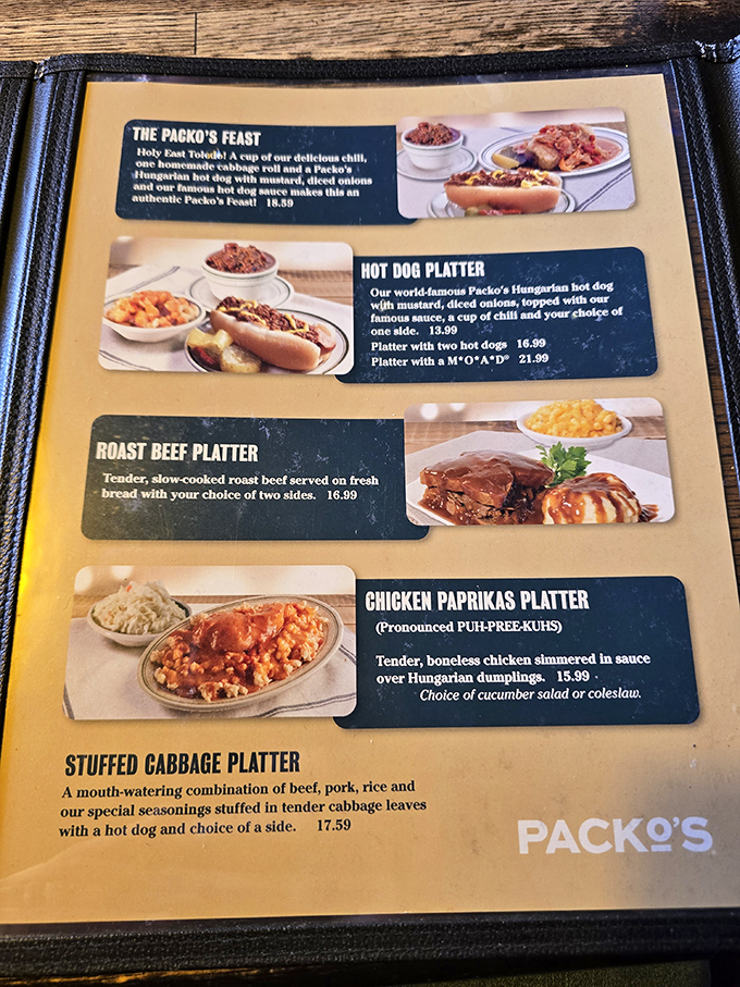 The menu reads like a Hungarian grandmother's greatest hits album, with chicken paprikas getting star billing and pronunciation help for the uninitiated.