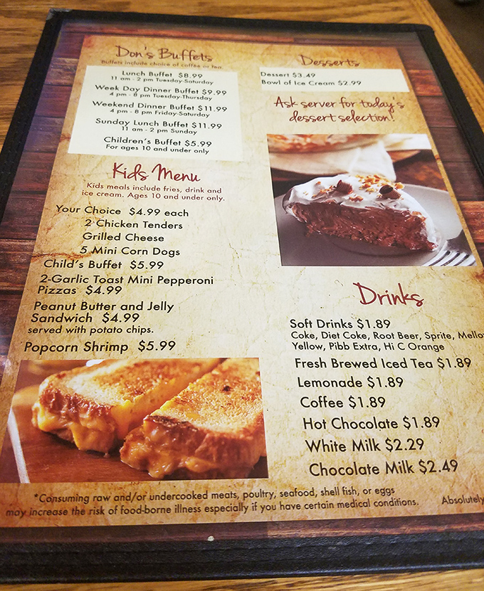 A menu that speaks the universal language of value. When dessert gets its own special callout, you know you're in the right place.