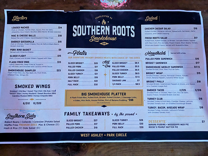 A menu that reads like a love letter to Southern barbecue traditions. Decision paralysis has never been so delicious.