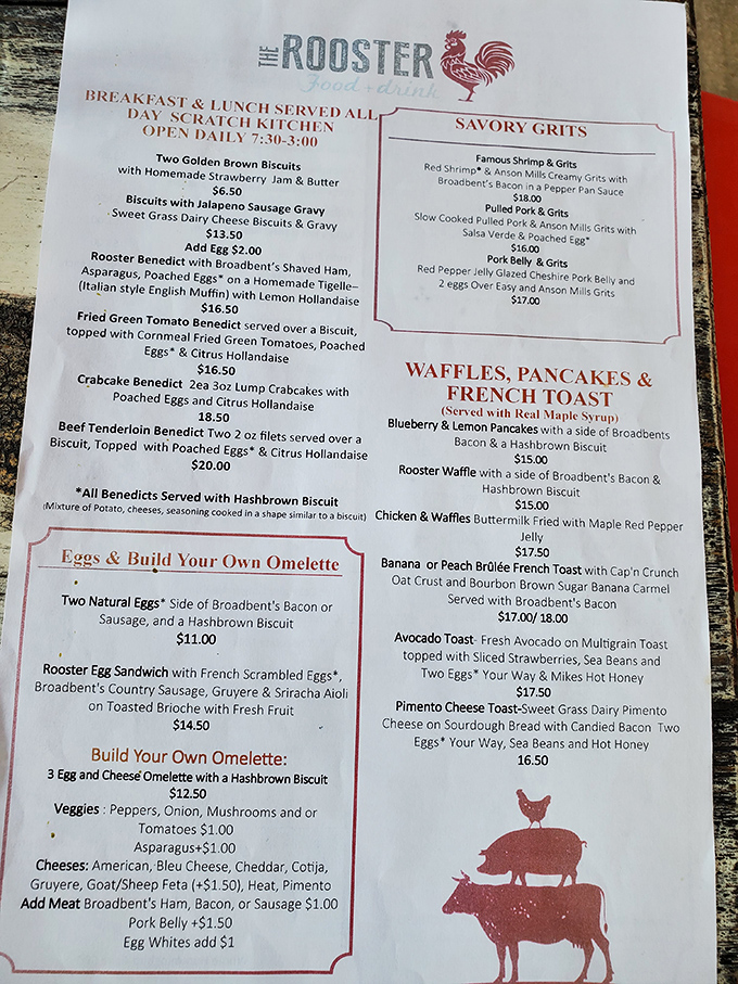 A menu that reads like a love letter to Southern breakfast traditions with just enough creativity to keep things interesting.