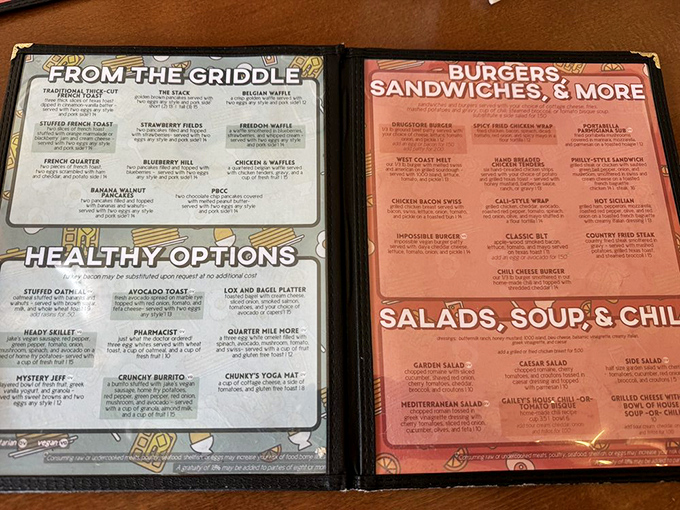 When your menu needs this much real estate, you know the kitchen means serious breakfast business &ndash; pick your adventure wisely.