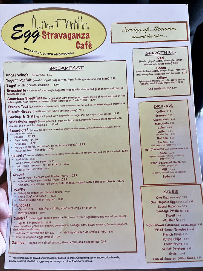 The menu reads like a love letter to breakfast enthusiasts. From Angel Wings to Shakshuka, each item promises a morning revelation.