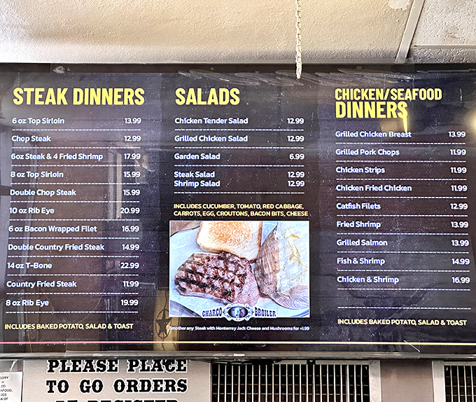 The menu board tells you everything you need to know: life is short, order the steak. Simplicity at its finest.