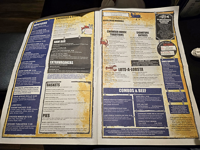 This menu isn't just a list of dishes&mdash;it's a maritime treasure map where X marks the spot for "Lots-A-Lobsta" and chowder that could make a New Englander homesick.