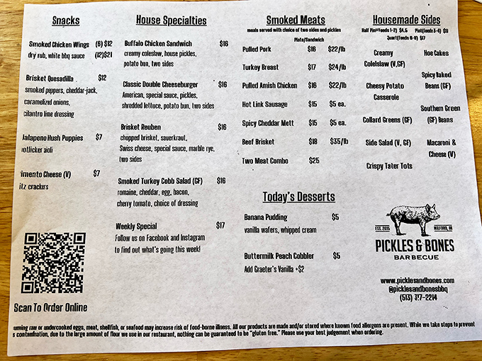 The menu reads like a love letter to smoked meat enthusiasts. Notice how your eyes immediately dart to "Brisket Reuben"? Mine too.