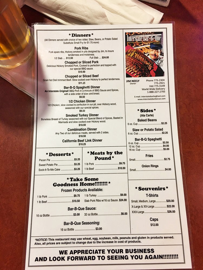 The menu reads like a love letter to Memphis barbecue traditions, with that BBQ spaghetti calling your name from the center.