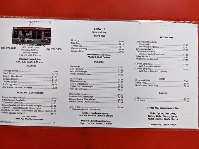 This menu isn't just a list of options&mdash;it's a historical document chronicling South Carolina's love affair with unpretentious, soul-satisfying food. Notice the absence of kale.