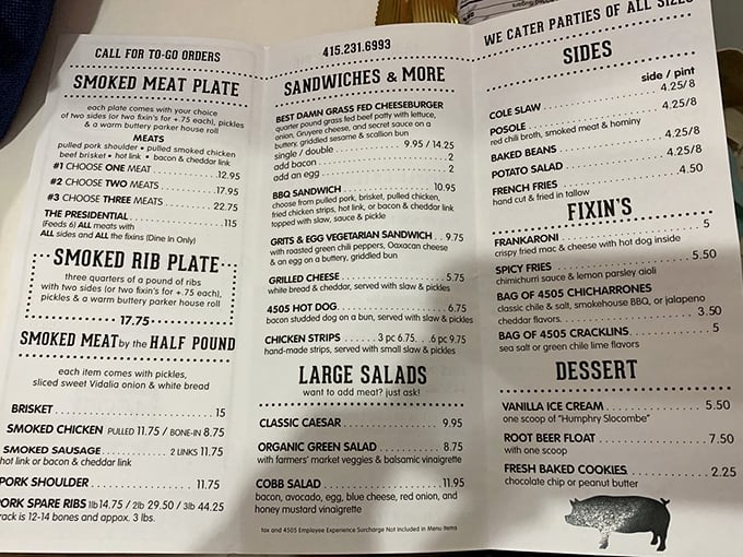 A menu that reads like poetry to carnivores &ndash; straightforward offerings with no pretense, just the promise of smoky satisfaction.