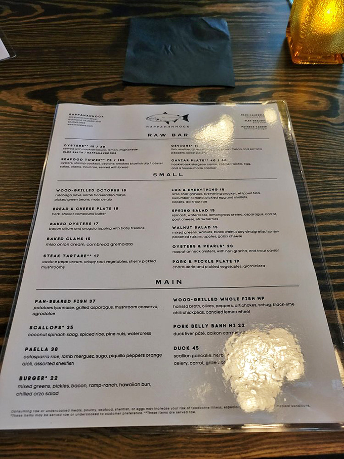 A menu that reads like seafood poetry. Each dish description is a promise that your taste buds are about to embark on a maritime adventure.