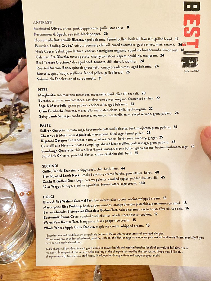A menu that reads like poetry for food lovers. Each description is a promise of flavors to come&mdash;notice how they "politely decline" substitutions.