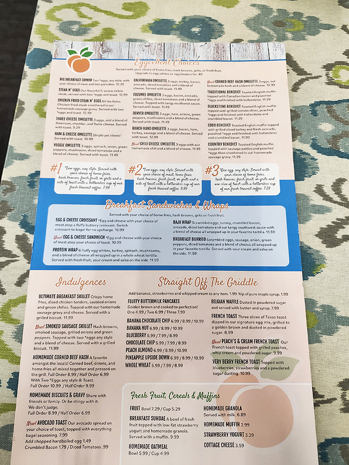 This menu is like a roadmap to breakfast nirvana – each section promising a different path to morning happiness.