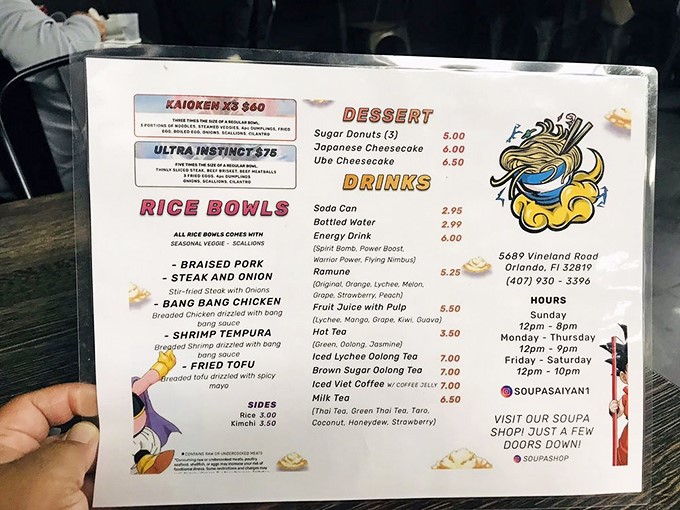 Menu items named after power moves? Genius! From Kaioken to Ultra Instinct, ordering food here feels like selecting your fighter for delicious battle.