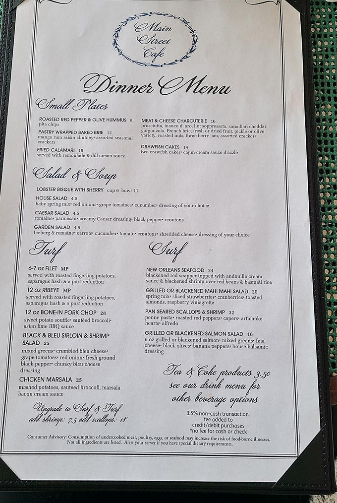 A menu that reads like a love letter to both Southern classics and global influences. The lobster bisque with sherry alone is worth the drive.